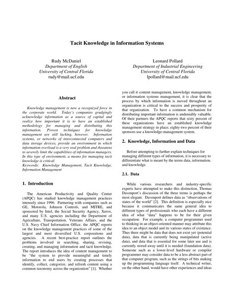 Pdf Tacit Knowledge In Information Systems