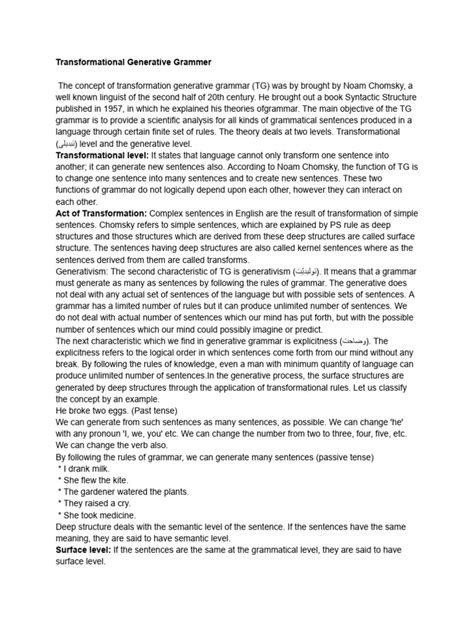 Transformational Generative Grammar Pdf Cognitive Science Grammar