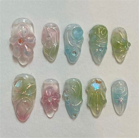 3d Flower Bowknot Nail Custom Press On Nails Hand Made Press On Nails