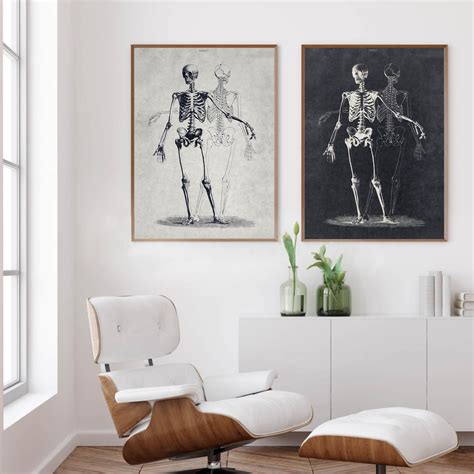 Vintage Skeleton Art Print Moody Dark Academia Decor Antique Anatomy