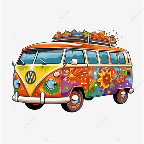 Hippie Van Vector Sticker Clipart In The Style Of Patrick Woodroffe