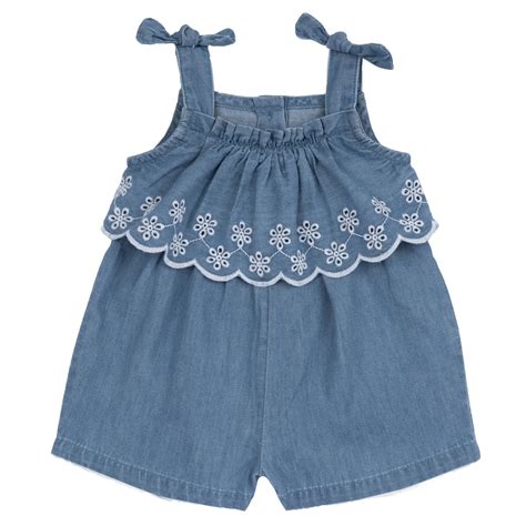Chicco Girls Medium Light Blue Embroidered Romper Romper Chicco India