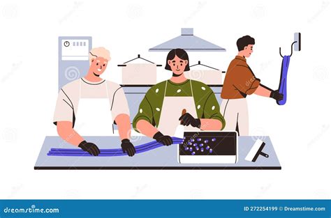 Candy Production Workshop Workers Making Sweets At Confectionery Factory Stock Vector