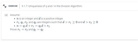 Solved Exercise 917 Uniqueness Of Q And R In The Division