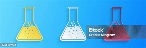 종이 컷 테스트 튜브 및 플라스크 파란색 배경에 고립 된 화학 실험실 테스트 아이콘 종이 아트 스타일 벡터 0명에 대한 스톡 벡터 아트 및 기타 이미지 Istock