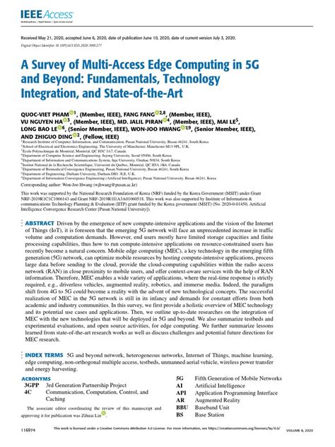 A Survey Of Multi Access Edge Computing In 5g And Beyond Fundamentals Technology Integration And