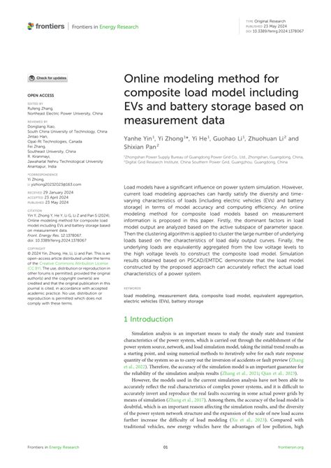Pdf Online Modeling Method For Composite Load Model Including Evs And Battery Storage Based On
