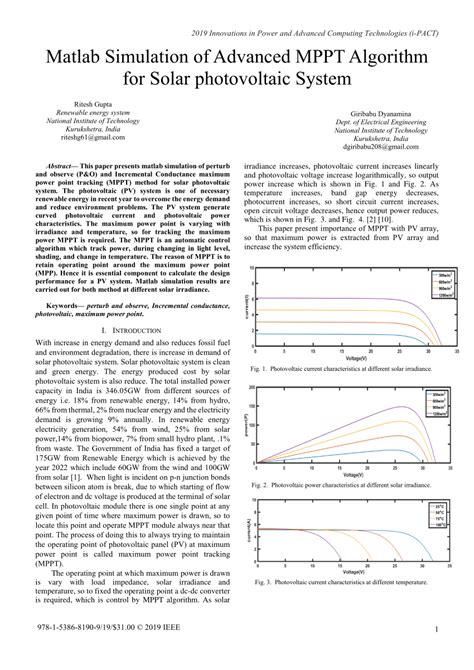 Pdf Matlab Simulation Of Advanced Mppt Algorithm For Solar Photovoltaic System
