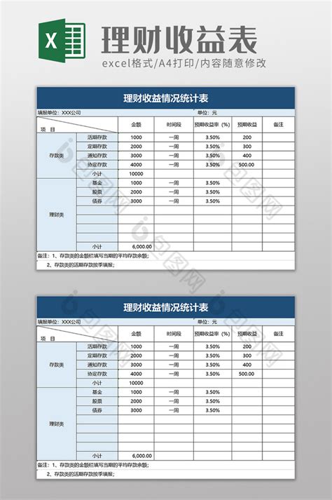 理财收益情况统计表excel模板下载 包图网