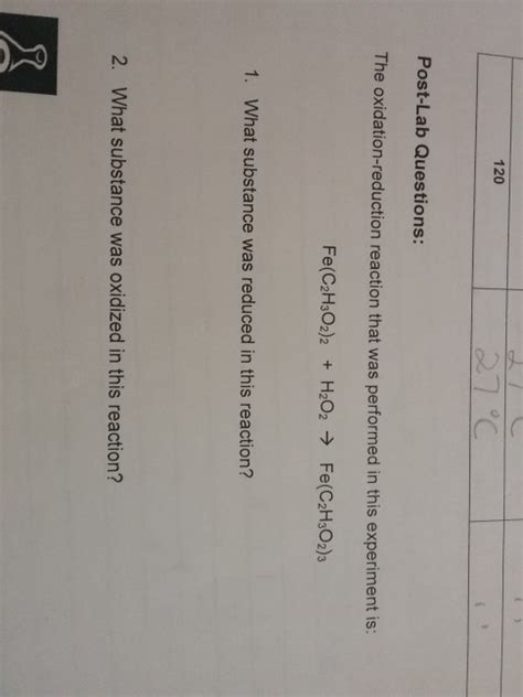 Solved 120 Post Lab Questions The Oxidation Reduction