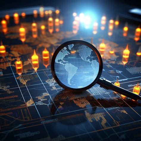 Digital Stock Market Analysis Magnifying Online Trading Data On World Map Stock Illustration