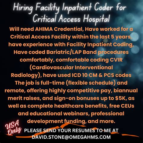 👉hiring Facility Inpatient Coder For Critical Access Hospital ~ Please David Stone