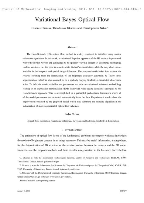 Pdf Variational Bayes Optical Flow