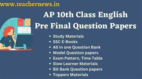 Ap 10th Class English Pre Final Question Papers 2024 Ap Ssc Pre