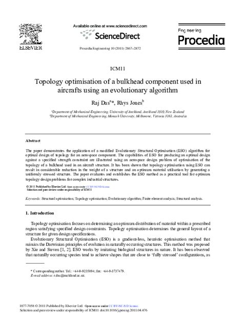 Pdf Topology Optimisation Of A Bulkhead Component Used In Aircrafts Using An Evolutionary