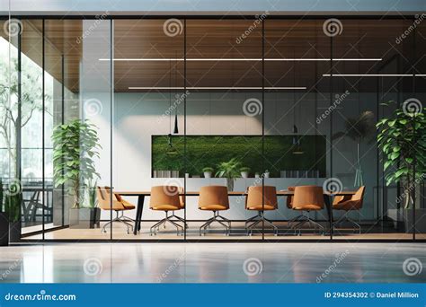 Photograph Of Interior Modern Design Office With Glass Wall Work Office