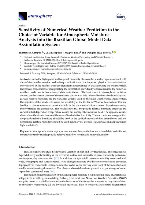Pdf Sensitivity Of Numerical Weather Prediction To The Choice Of Variable For Atmospheric