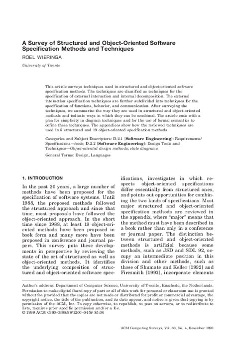 pdf a survey of structured and object oriented software specification