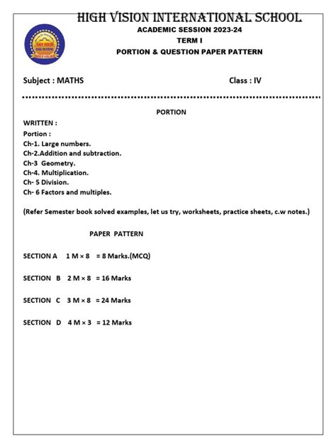 Iv Maths Portion And Qp Format Pdf
