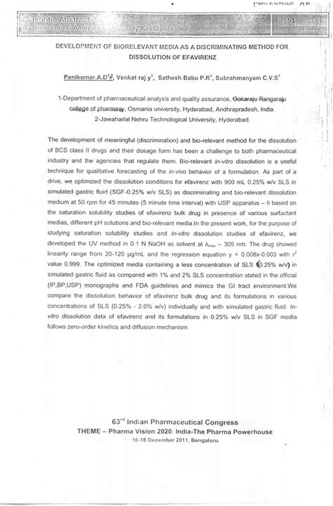 Pdf Development Of Biorelevant Media As A Discriminating Method For Dissolution Of Efavirenz