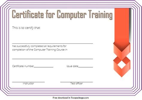 Computer Training Certificate Template Free Printable 2nd Computer Certificate Template Wo