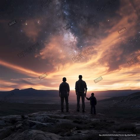 Ai创作图巨型星空海报 创意夜景合成 拍照星空立体画 一家三口背影 合成海报 探险家共享望远镜 家人看月亮 星空海报夜景 星空图片素材海报 天文学傍晚 大气合成海报 星空展板壁画 星空壁纸展板