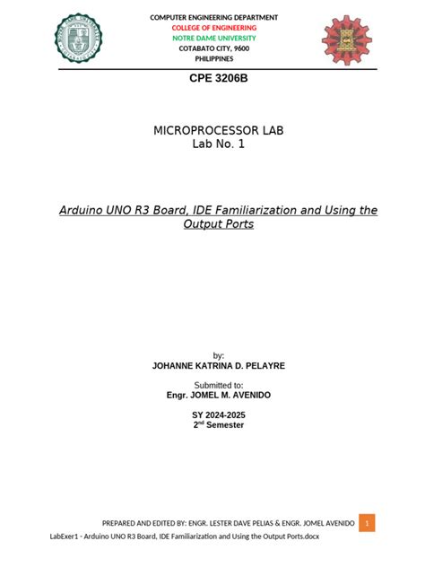 Labexer1 Arduino Uno R3 Board Ide Familiarization And Using The Output Ports Pdf Arduino