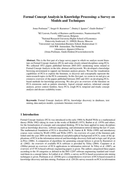 Pdf Review Formal Concept Analysis In Knowledge Processing A Survey On Models And Techniques