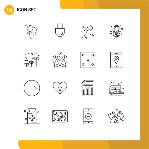 Editable Vector Line Pack Of 16 Simple Outlines Of Hand Globe Back Friendly Rose Editable Vector