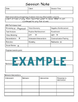 Data Tracker And ABA Session Templates With Example Pages TPT