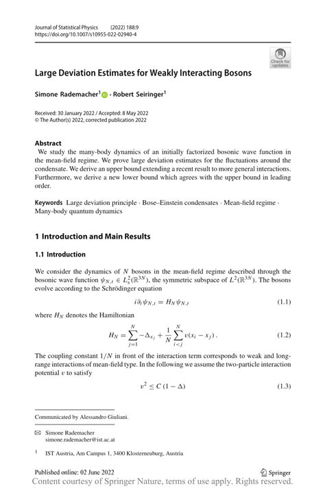 Pdf Large Deviation Estimates For Weakly Interacting Bosons