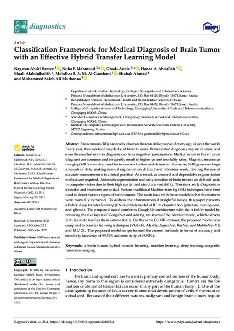 Pdf Classification Framework For Medical Diagnosis Of Brain Tumor