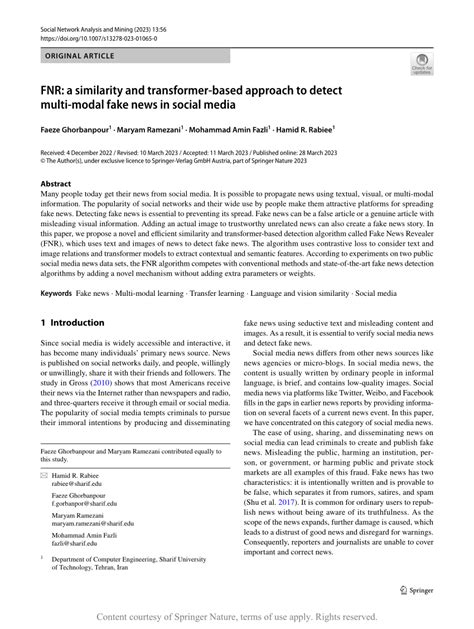 Fnr A Similarity And Transformer Based Approach To Detect Multi Modal