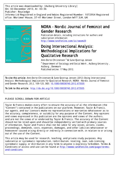 Pdf Doing Intersectional Analysis Methodological Implications For