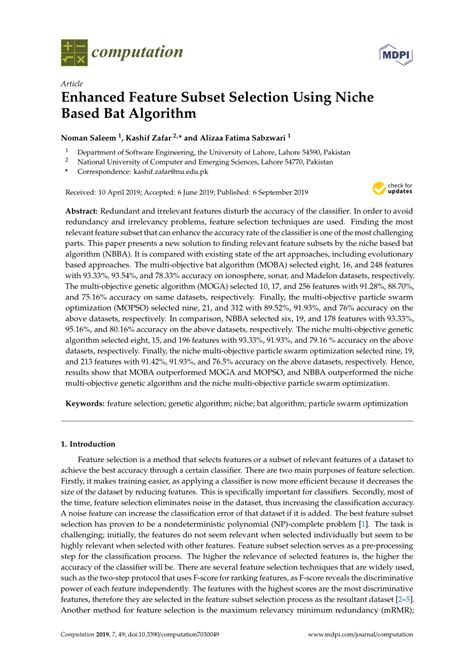 Pdf Enhanced Feature Subset Selection Using Niche Based Bat Algorithm