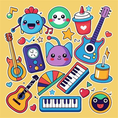 Colorful Musical Instruments And Cute Characters Premium Ai Generated Vector