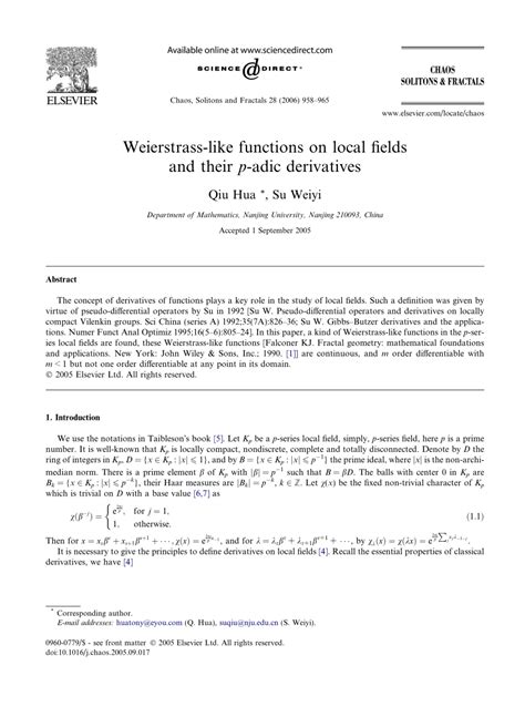 Pdf Weierstrass Like Functions On Local Fields And Their P Adic