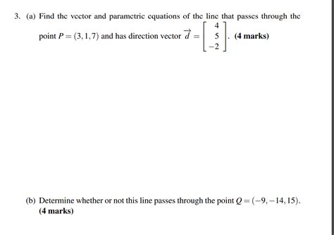 solved 3 a find the vector and parametric equations of