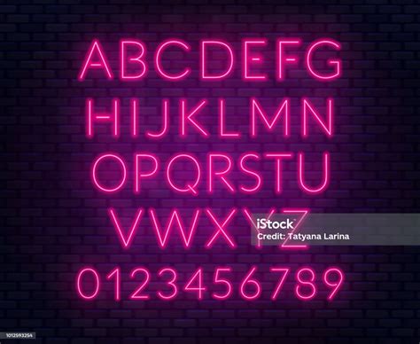 벽돌 벽 바탕에 핑크 네온 알파벳입니다 자본 편지입니다 네온에 대한 스톡 벡터 아트 및 기타 이미지 네온 숫자 알파벳 Istock