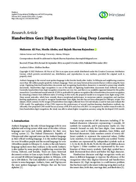 Pdf Handwritten Geez Digit Recognition Using Deep Learning