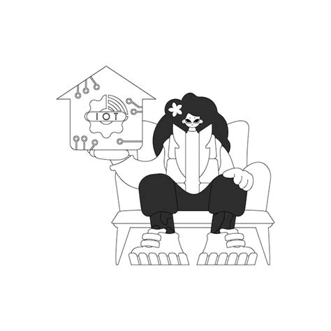 Premium Vector Illustrationgirl Holding Iot Logo In Vector Linear Style Illustration