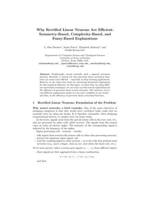Pdf Why Rectified Linear Neurons Are Efficient A Possible