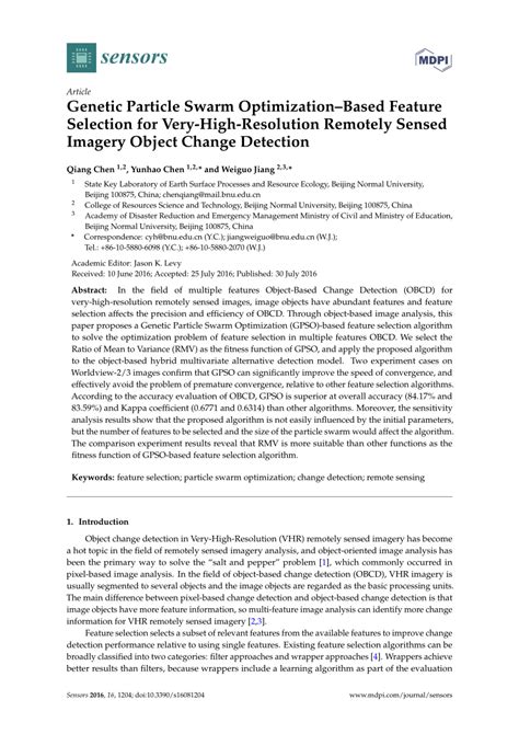 Pdf Genetic Particle Swarm Optimizationbased Feature Selection For Very High Resolution