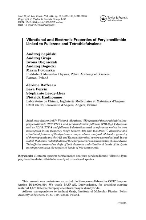 Pdf Vibrational And Electronic Properties Of Perylenediimide Linked