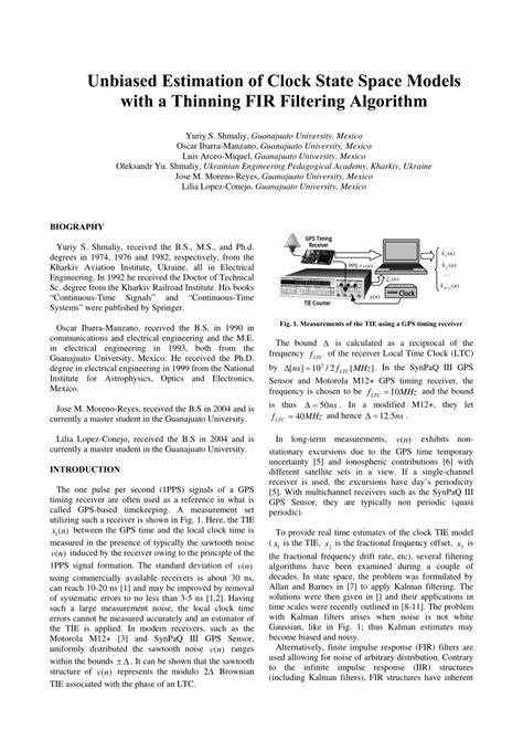 Pdf Unbiased Estimation Of Clock State Space Models With A Thinning Fir Filtering Algorithm