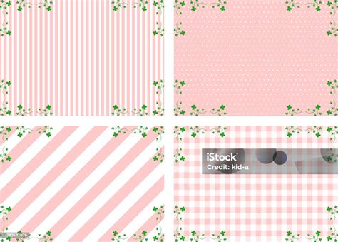 클로버 리프 프레임 스트라이프 도트 깅엄 체크의 배경 세트 깅엄에 대한 스톡 벡터 아트 및 기타 이미지 깅엄 0명 개체 그룹 Istock