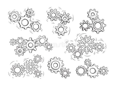 Sketch Gears Engineer Work Transmission Motion And Working Gear Mechanism Hand Drawn Factory