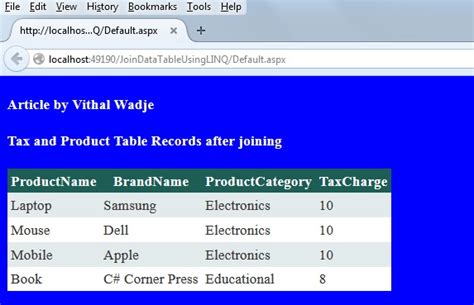 Join Two DataTables Using LINQ In ASP Net C