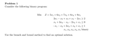Solved Problem 1 Consider The Following Binary Program Min
