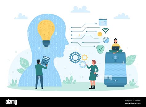 Internet Of Things Ai Technology And Software Vector Illustration Cartoon Tiny People Using